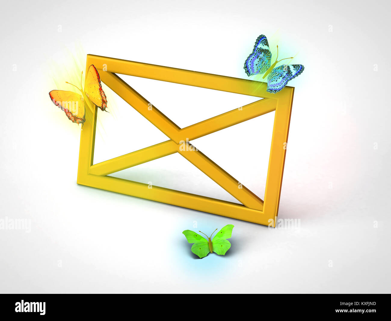 A letter or email is opening up with colorful butterflies. Use it for a ...