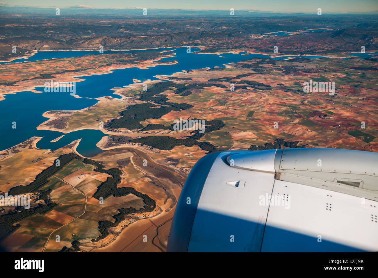Aerial view of landscape from airplane near Madrid, Spain Stock Photo ...