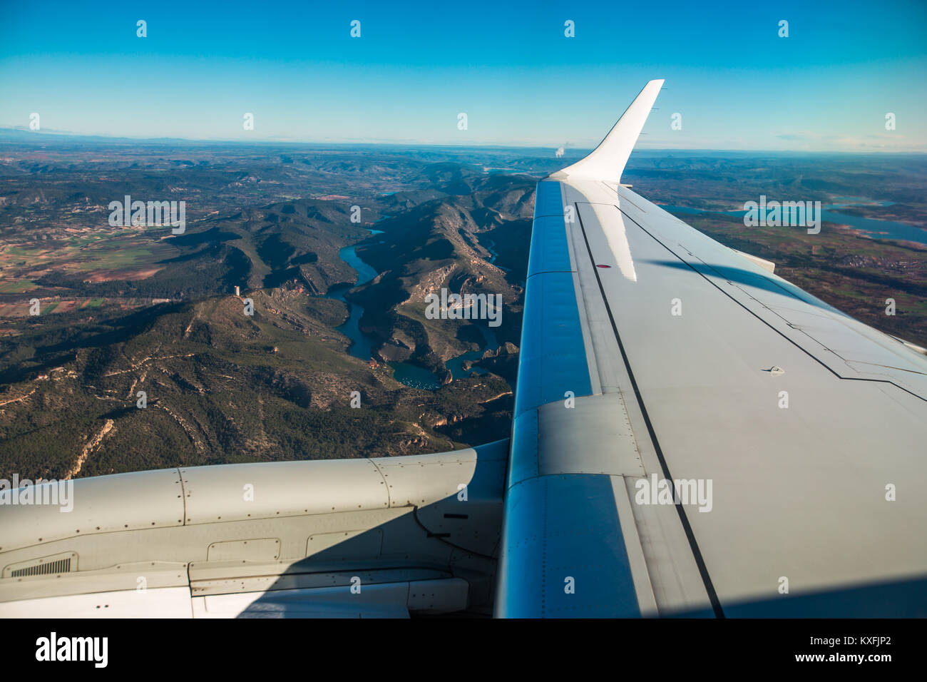 Aerial view of landscape from airplane near Madrid, Spain Stock Photo ...