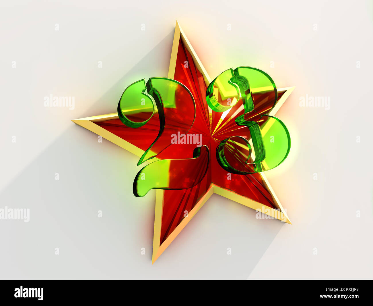 Red and gold star with number 23 on white background Stock Photo - Alamy