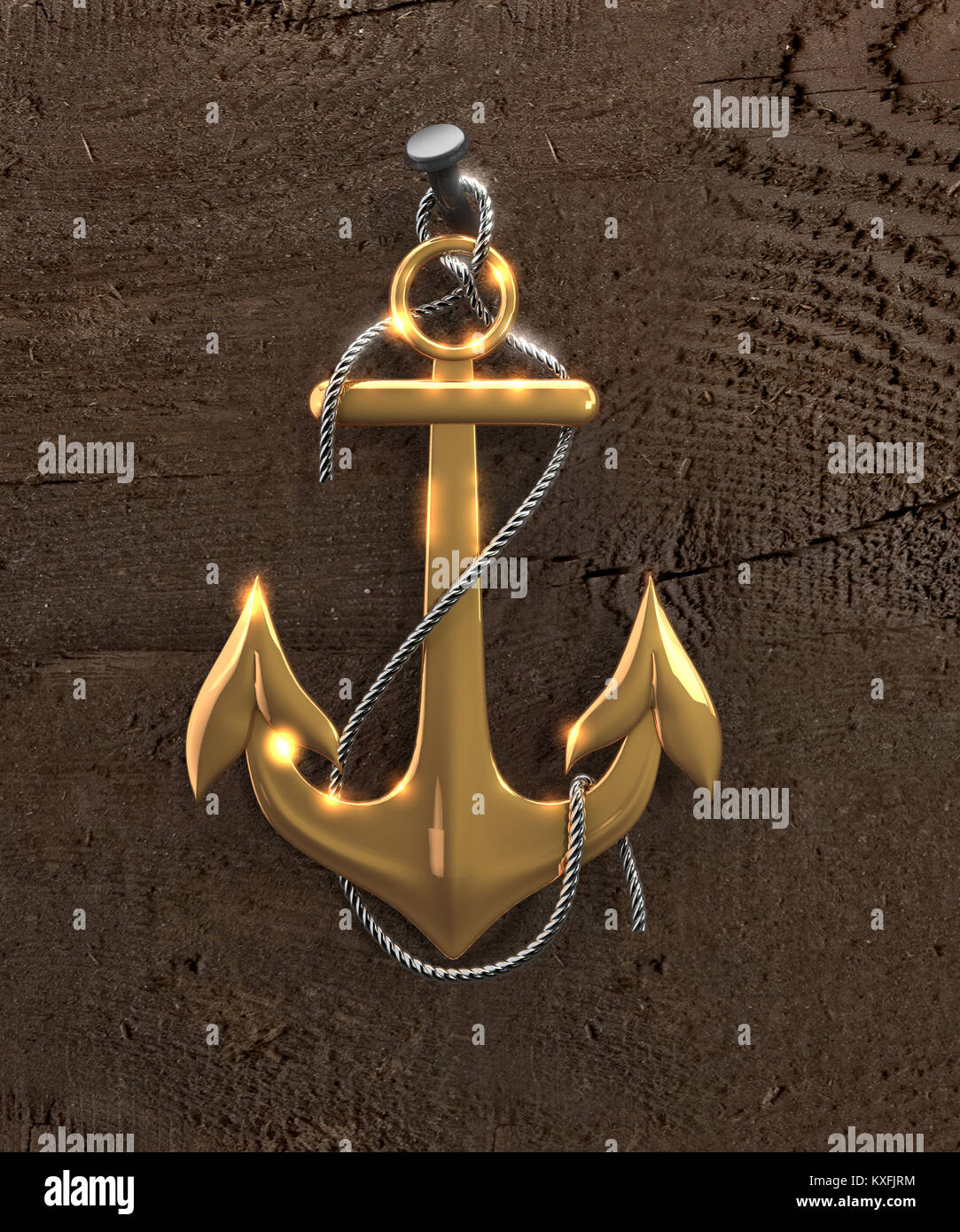 Gold anchor isolated on a brown background Stock Photo - Alamy