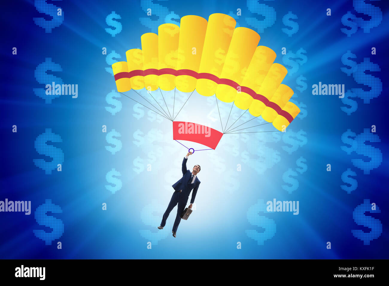 Businessman in golden parachute concept Stock Photo - Alamy