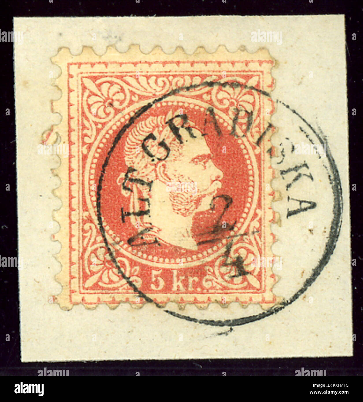 This refers to a postal issue, specifically a 5-kr stamp from the area ...