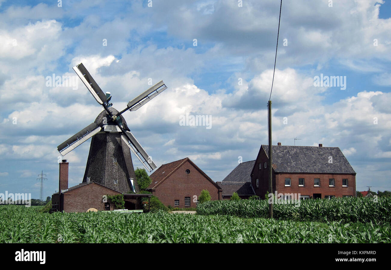 This view of the Alte Windmühle in Donsbrüggen, Germany, features a ...