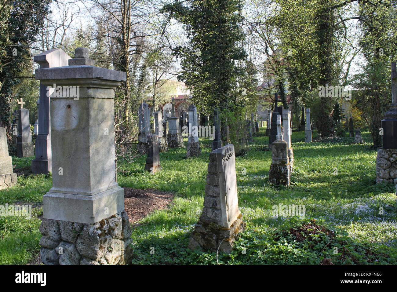 A photograph of the Alter Südfriedhof (Old South Cemetery) in Munich ...