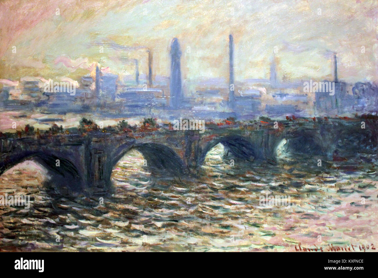 A painting by Claude Monet, titled 'The Waterloo Bridge,' created in ...