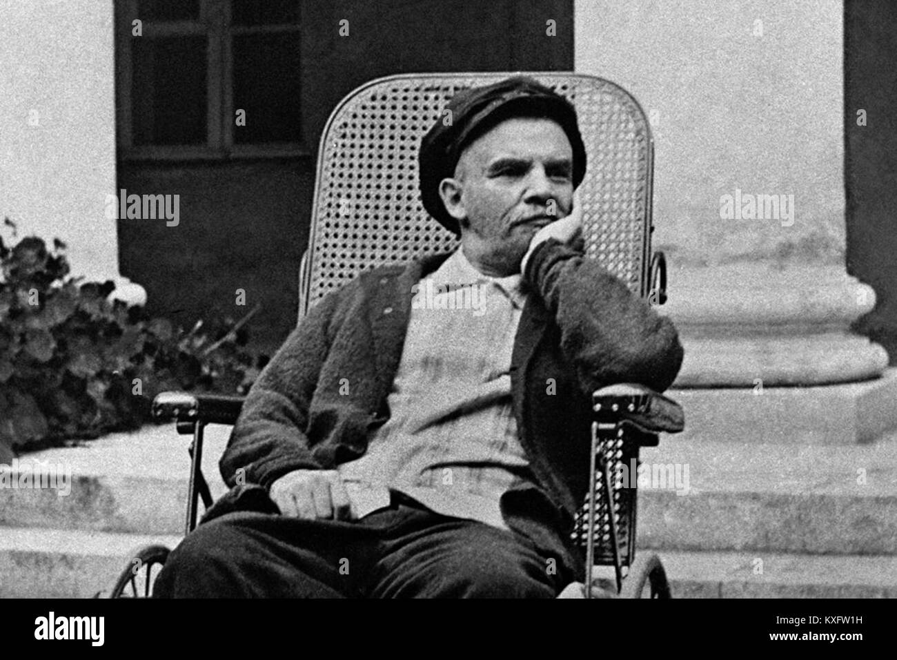 A 1923 photograph of Vladimir Lenin at Gorki, showing the Soviet leader ...