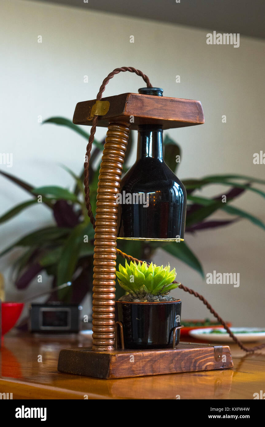 Light fixture handmade - stand for flower pot in vintage style, wooden ...