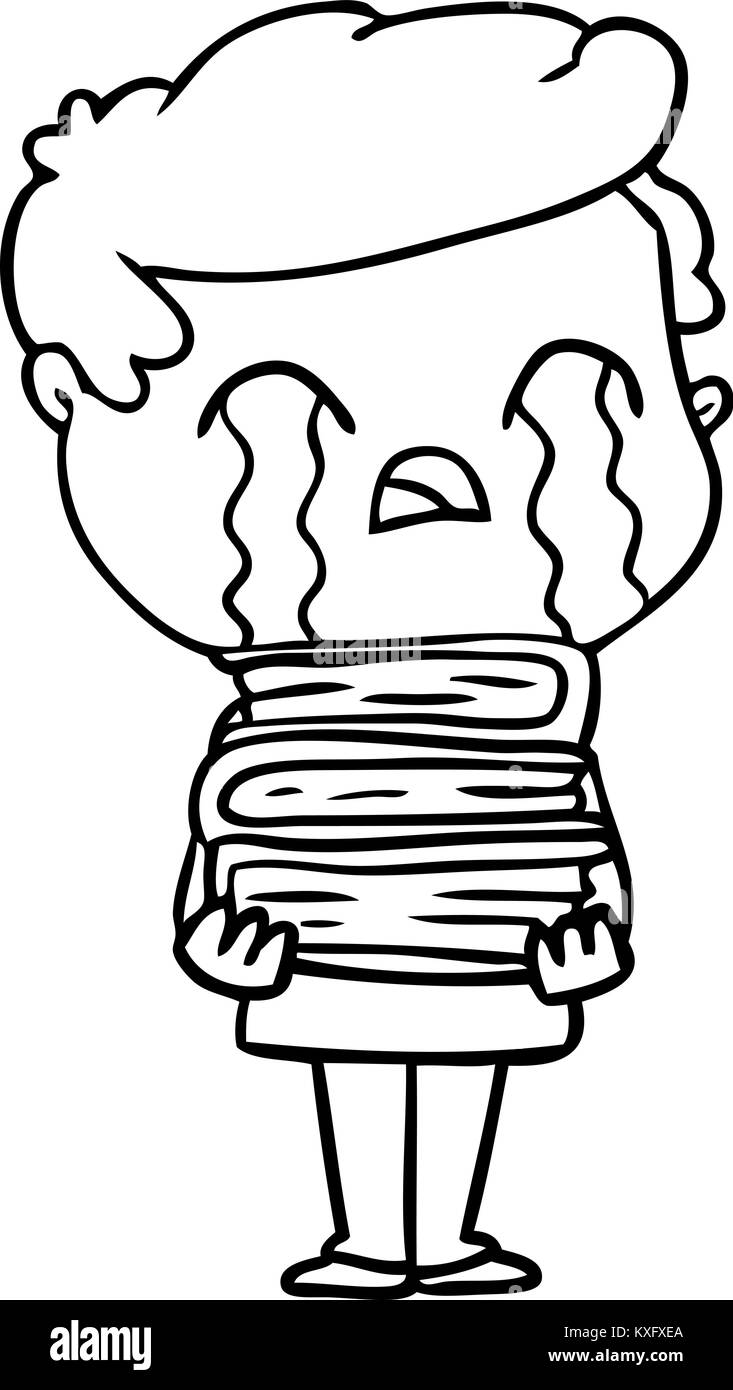 cartoon man crying over stack of books Stock Vector Image & Art - Alamy