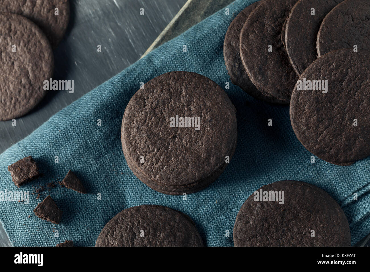 Homemade Round Chocolate Wafer Cookies in a Stack Stock Photo - Alamy