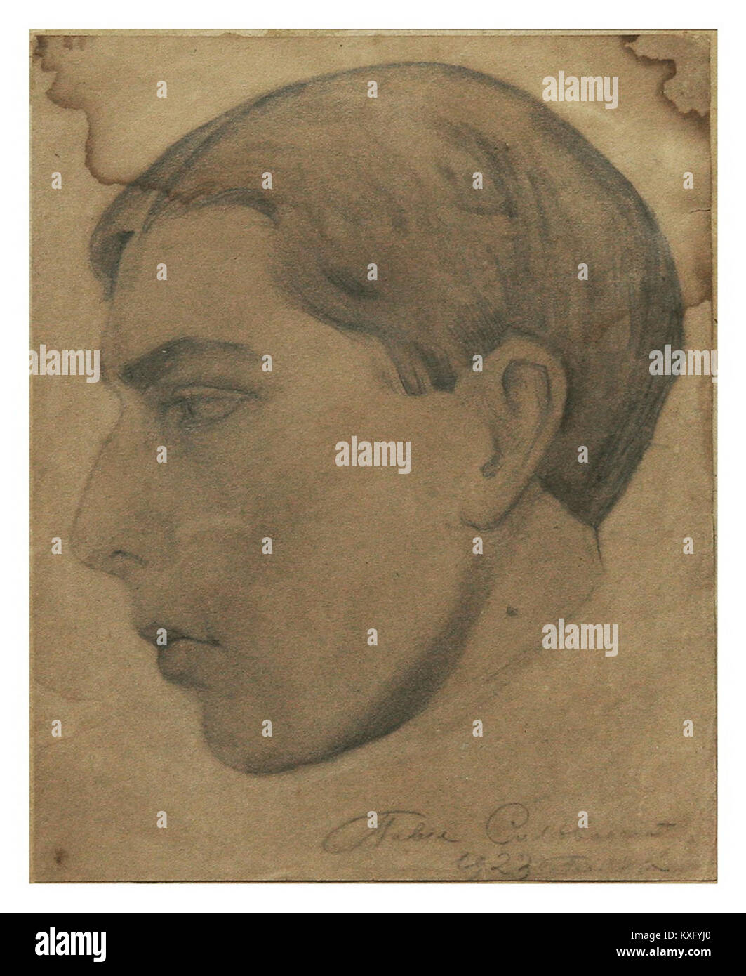 The image represents an unknown historical artwork, dated to 1923, with ...