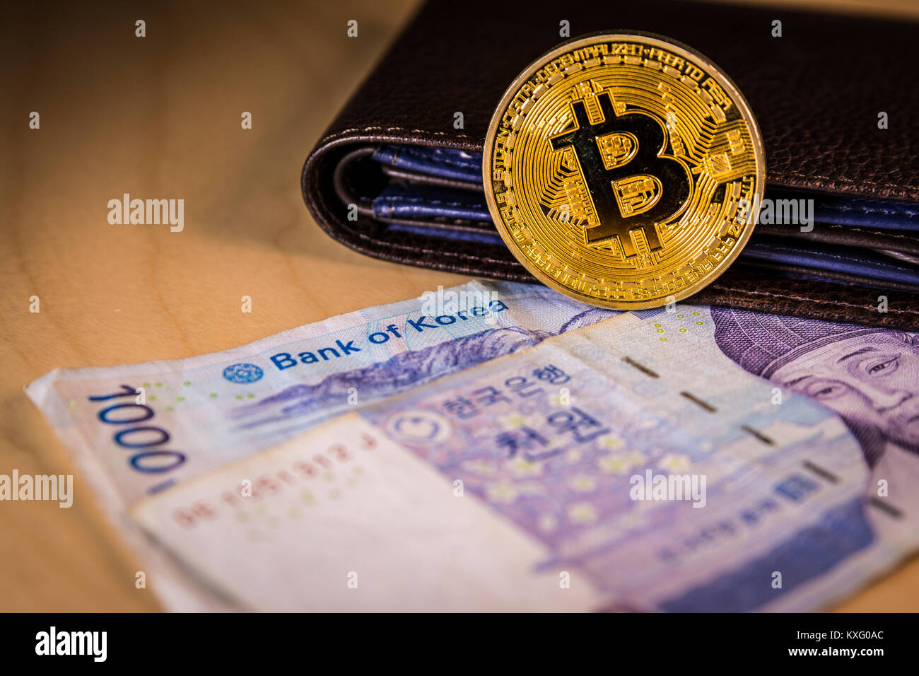 South Korean won currency with the words bank of korea focused and ...