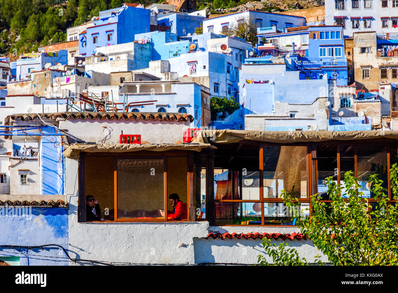 Chefchaouen, MOROCCO - DECEMBER 8: View over Chefchaouen city famous of ...