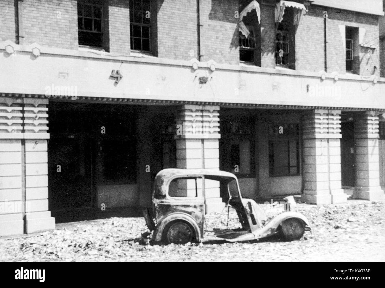 This photograph shows the damaged vehicle bodies resulting from the ...