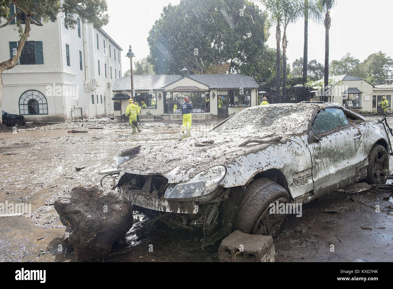 Montecito, California, USA. 9th January, 2018. A damaged car that was ...