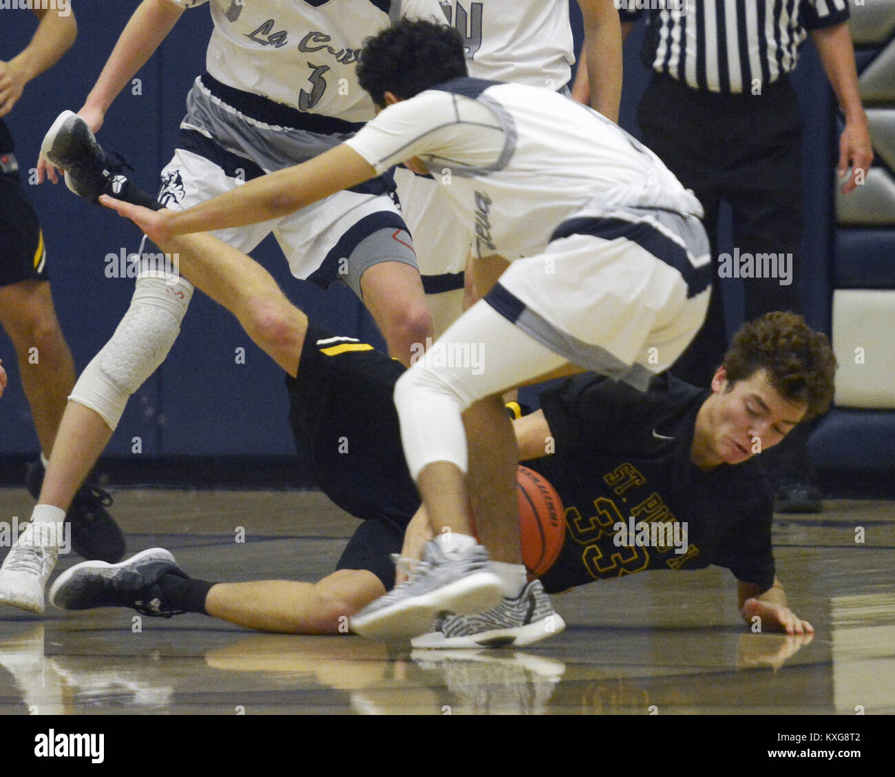 U.S. 9th Jan, 2018. SPORTS -- St. Pius' Taylor Padilla, 33, hits the ...