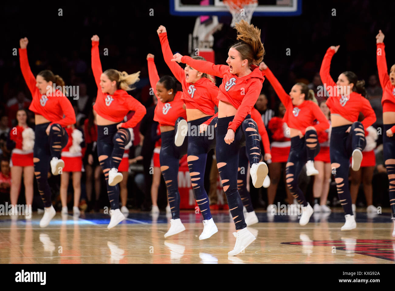 January 09, 2018: The St. John's Red Storm dance team performs during ...