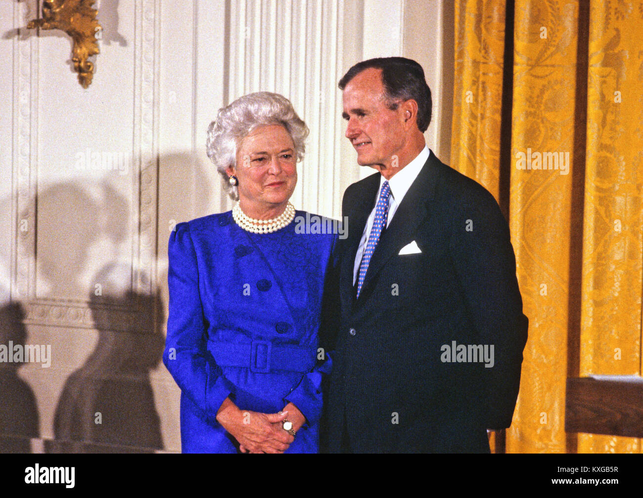 United States President George H.W. Bush and first lady Barbara Bush ...