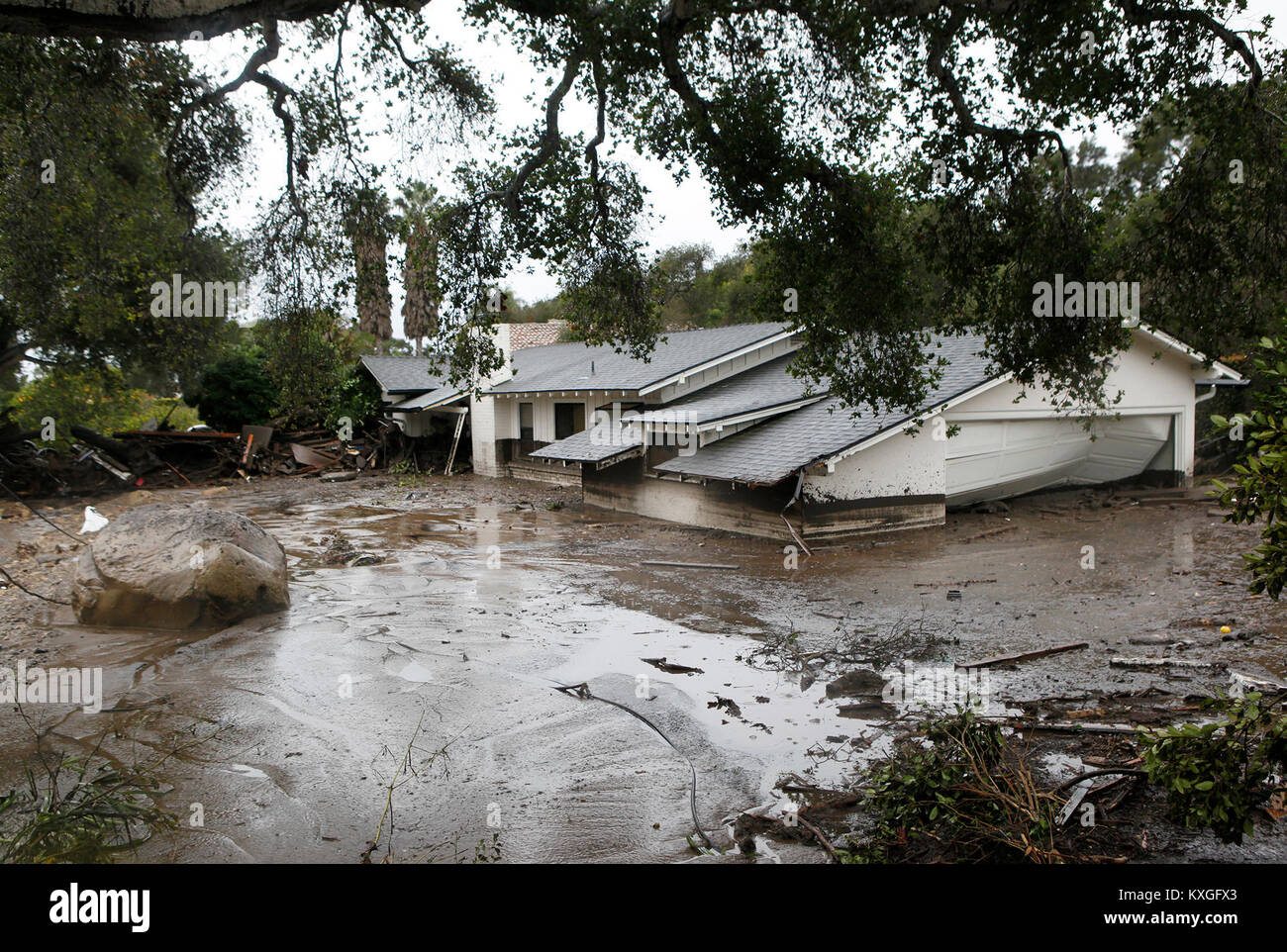 Montecito, California, USA. 10th Jan, 2018. A house destroyed from ...