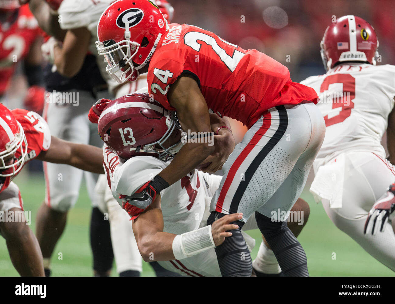 Atlanta, Georgia, USA.08th Jan, 2018. Georgia safety Dominick Sanders ...