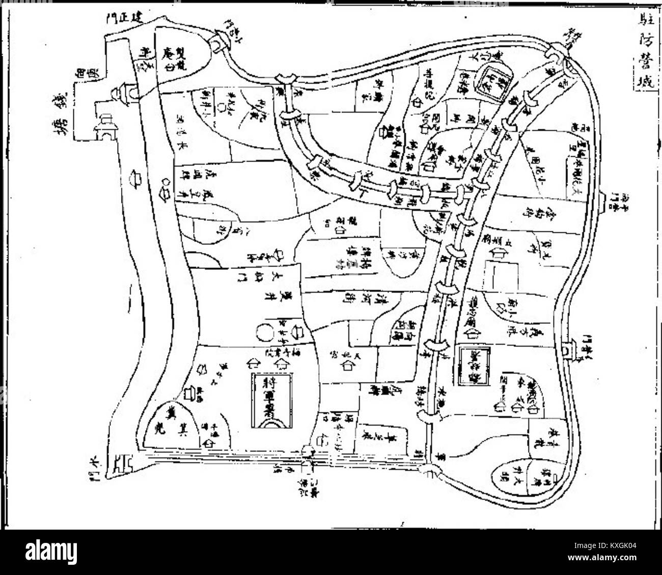Map showing the Hangzhou military garrison layout, illustrating defense ...