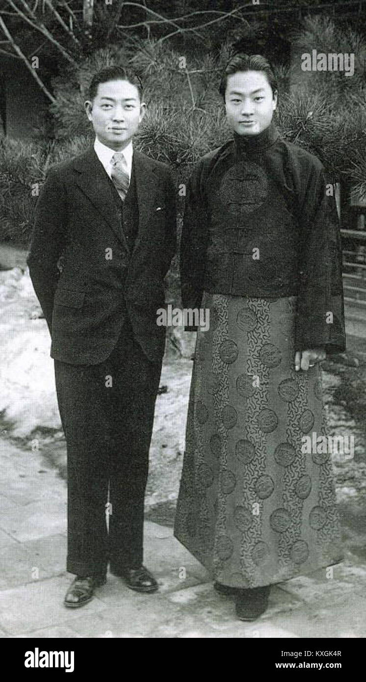 This photograph depicts two renowned Peking opera artists, Mei Lanfang ...