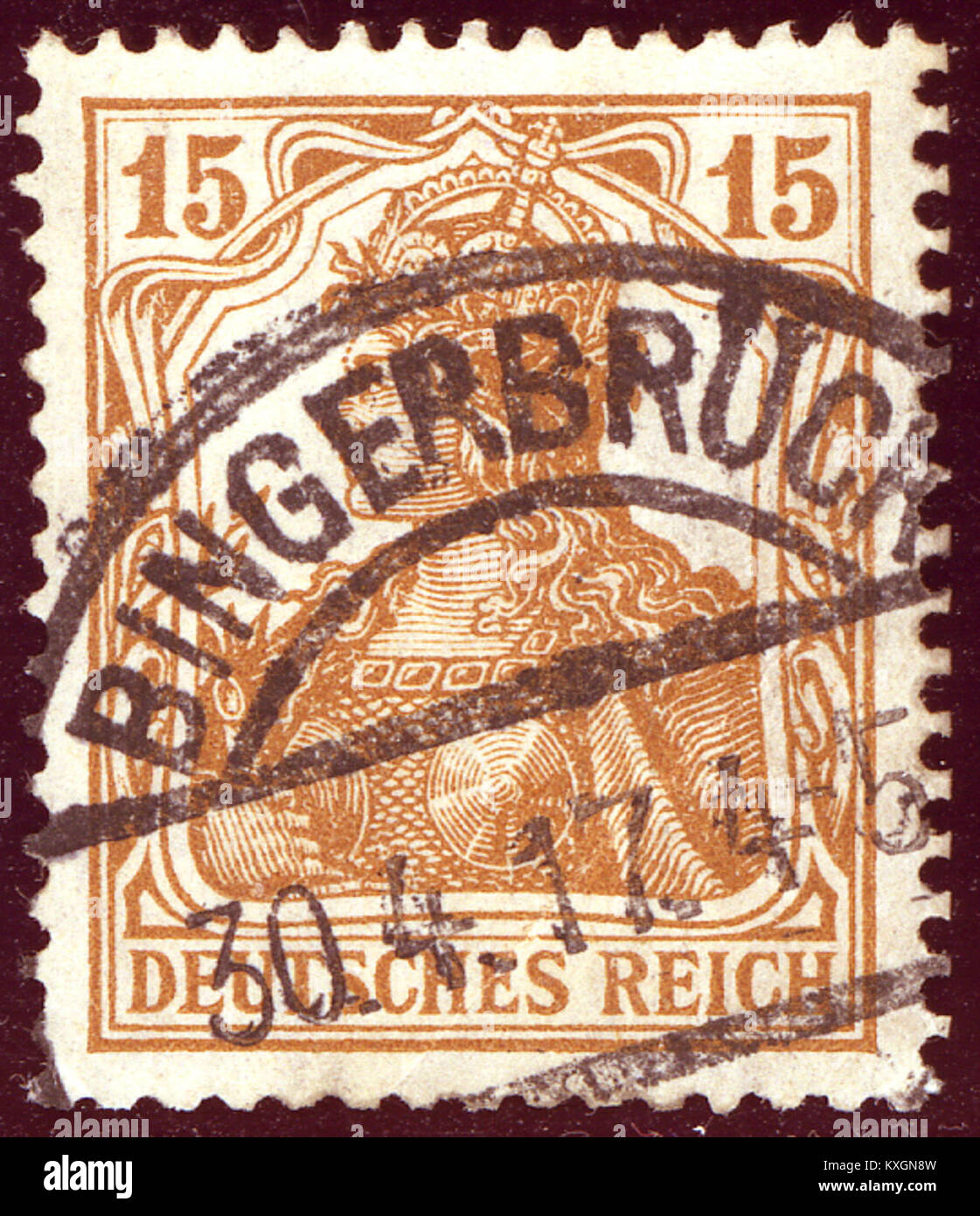A 1917 German postage stamp of 15 Pfennig denomination from Bingerbrück ...