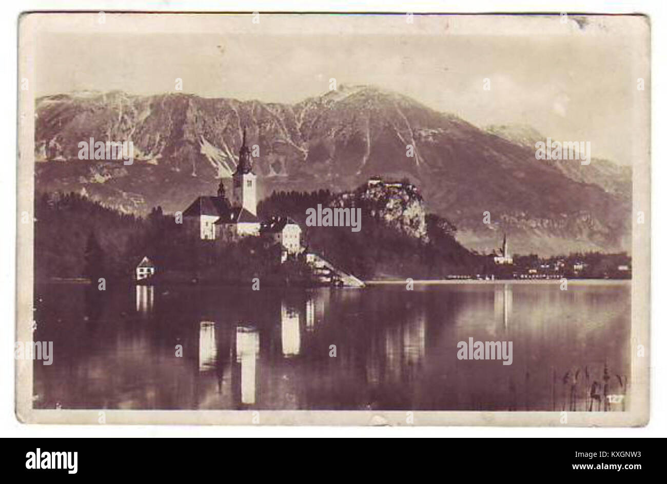 A 1931 postcard depicting the scenic town of Bled, Slovenia, showcasing ...