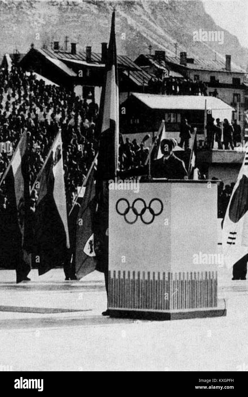 The athletes' oath at the 1956 Winter Olympics, symbolizing the ...