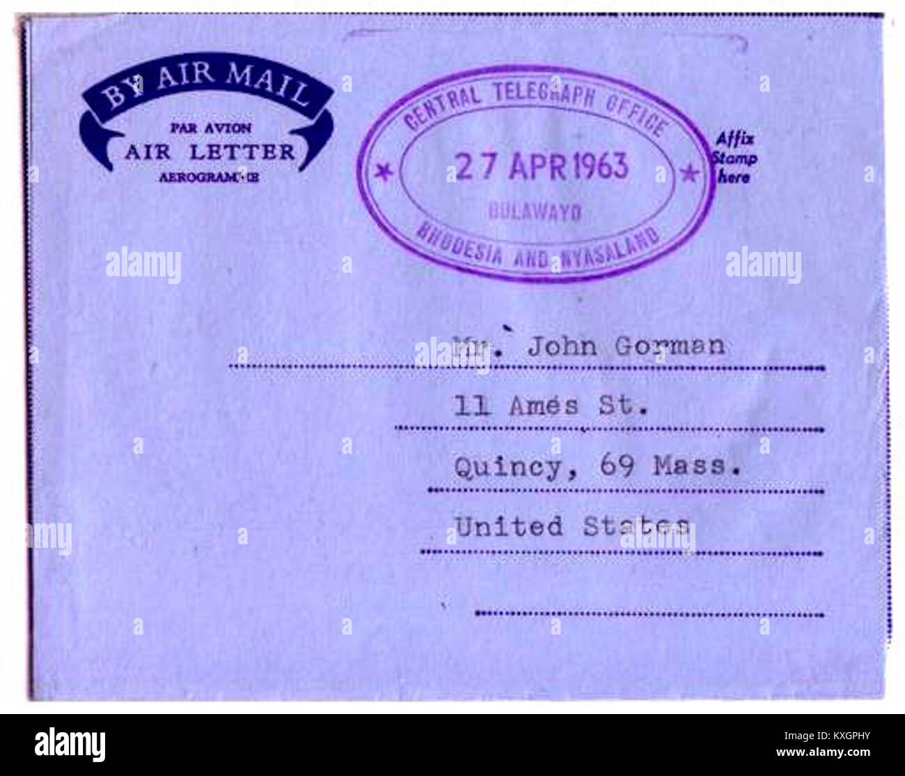 This 1963 aerogramme from Rhodesia and Nyasaland reflects the postal ...