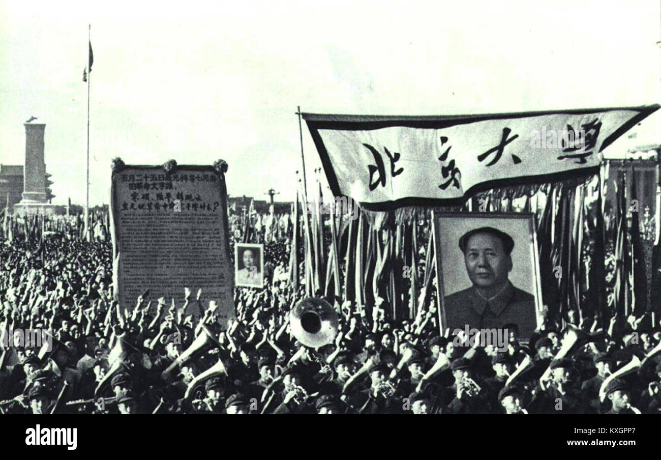 A September 1966 photograph of a parade at Peking University, China ...