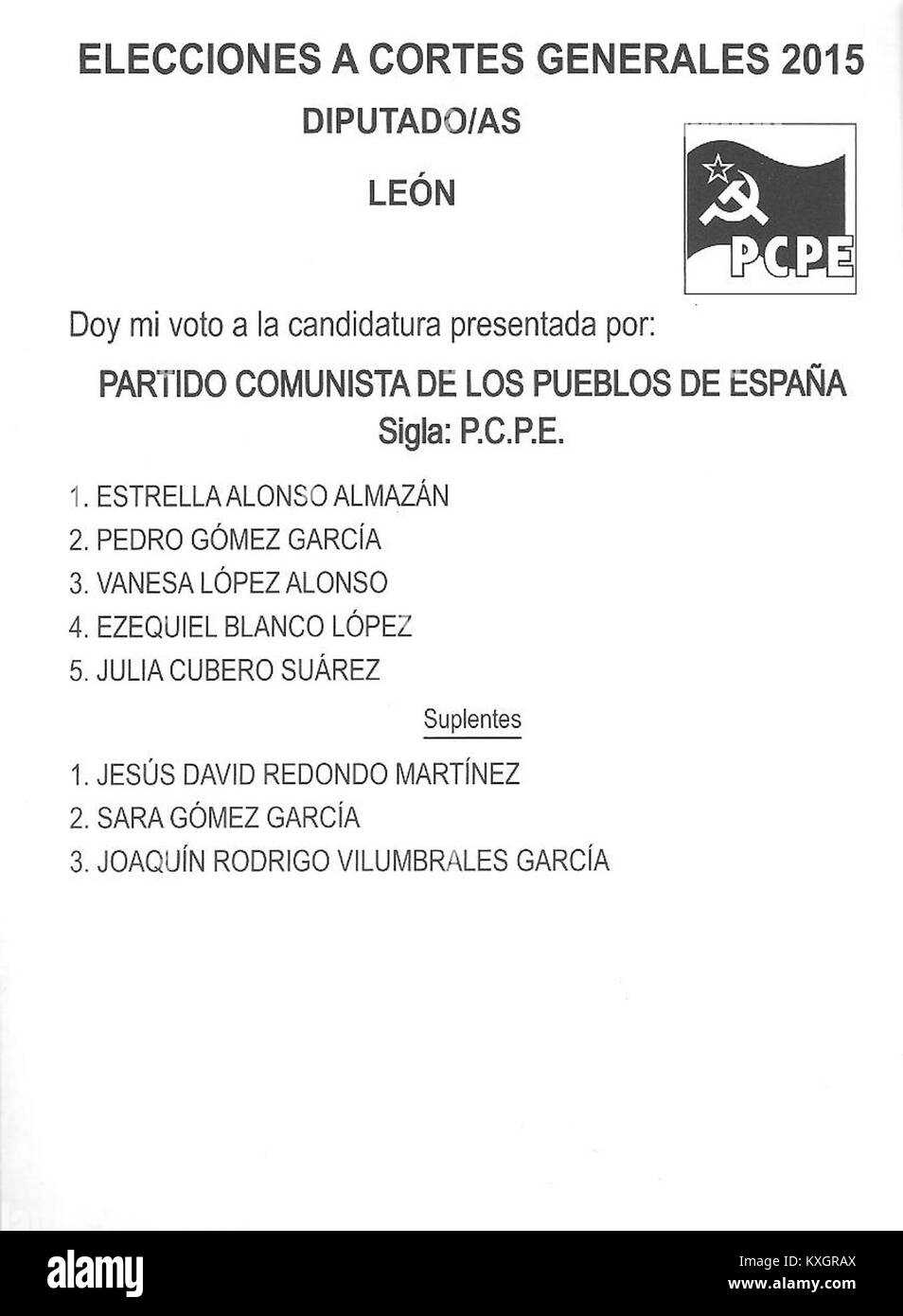 This is an image of the 2015 Spanish general election ballot in León ...