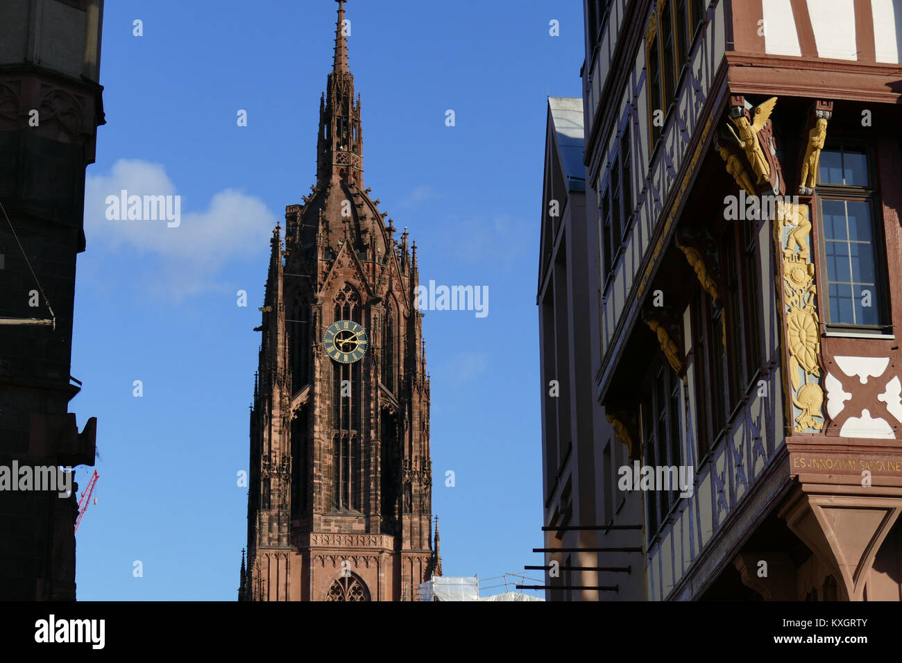 A photograph of the tower of St. Bartholomew’s Cathedral (Kaiserdom) in ...