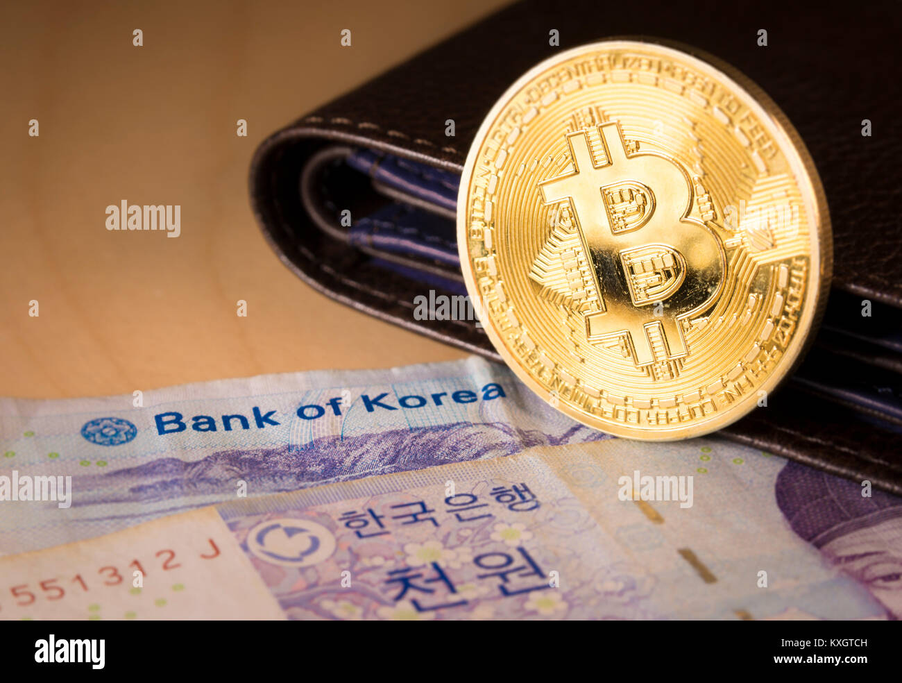 South Korean won currency and bitcoin. Business concept Stock Photo - Alamy