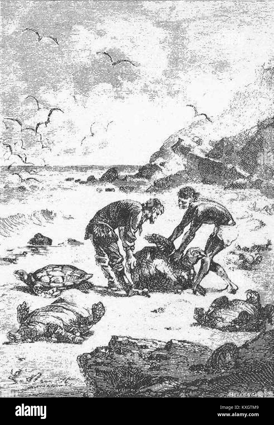 An illustration by Léon Benett for Jules Verne’s ''School for Robinsons'', depicting themes of ...