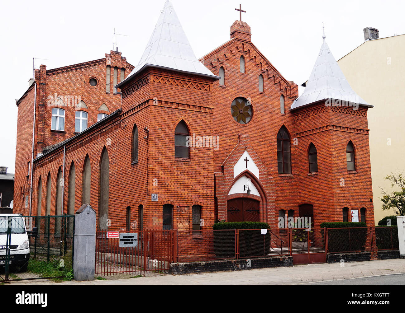 This historical image depicts the Methodist Church in Bydgoszcz, Poland ...