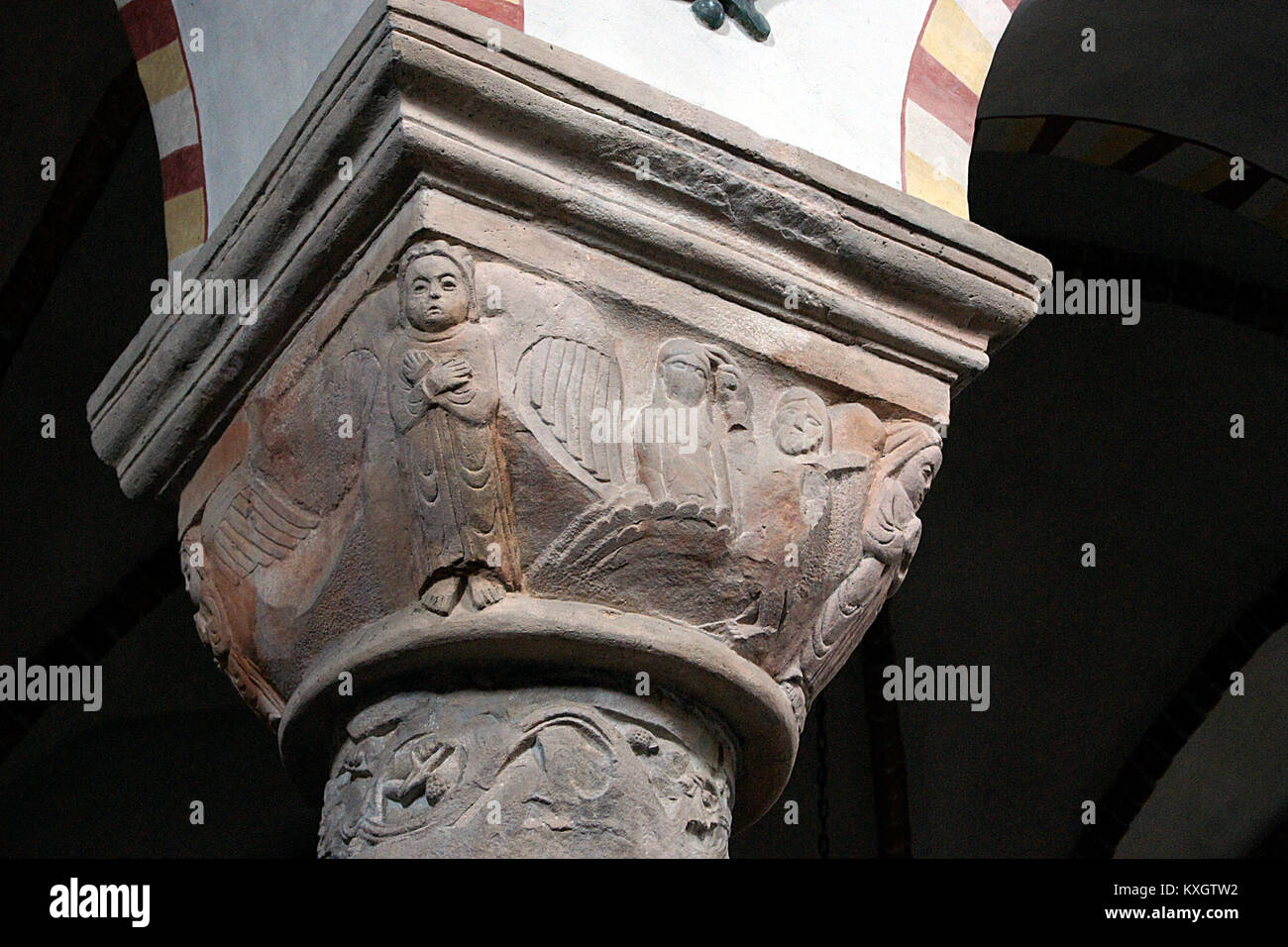This image features a Romanesque column capital from a monastery church ...