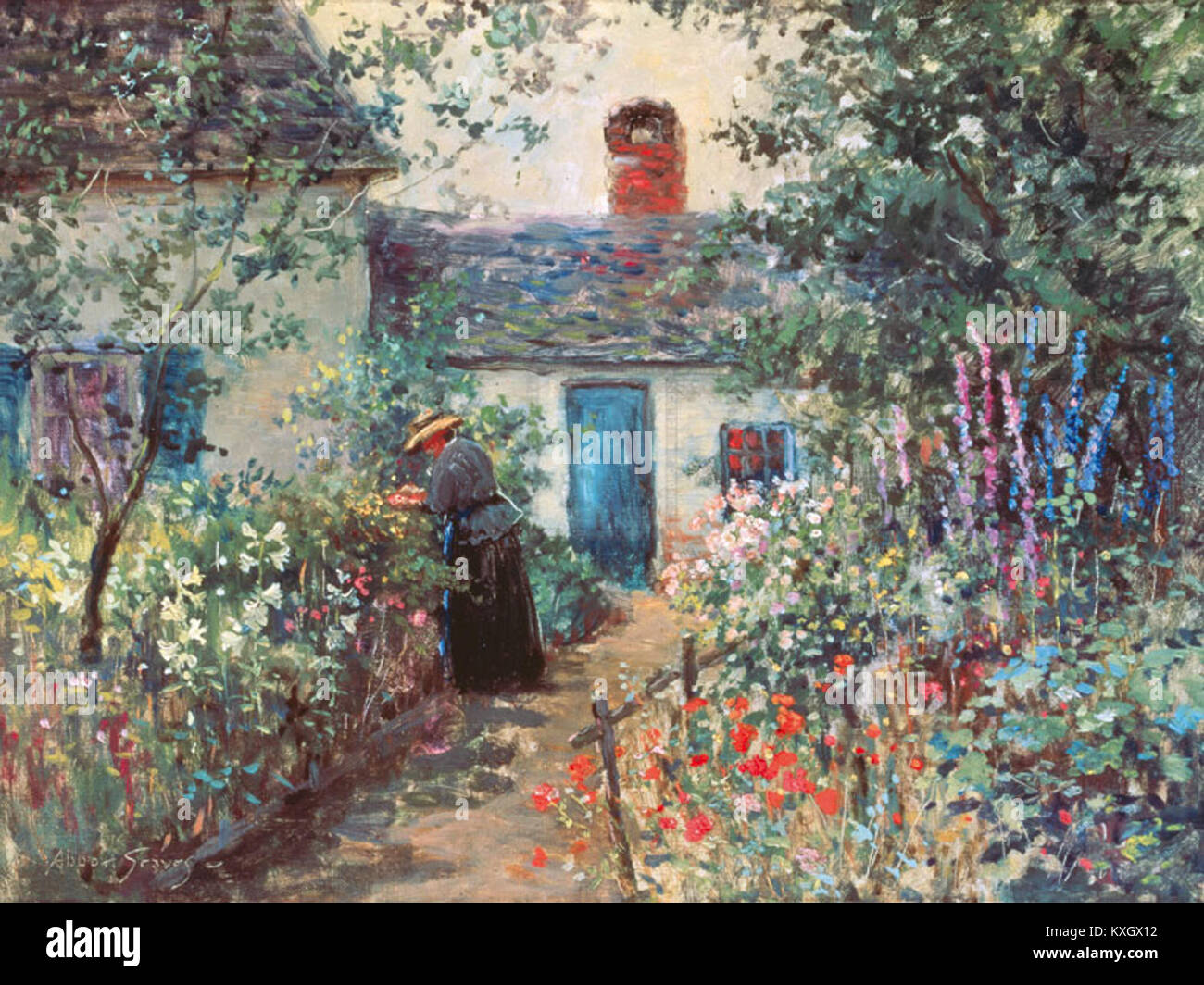 This artwork by Abbott Fuller Graves portrays a flower garden in ...