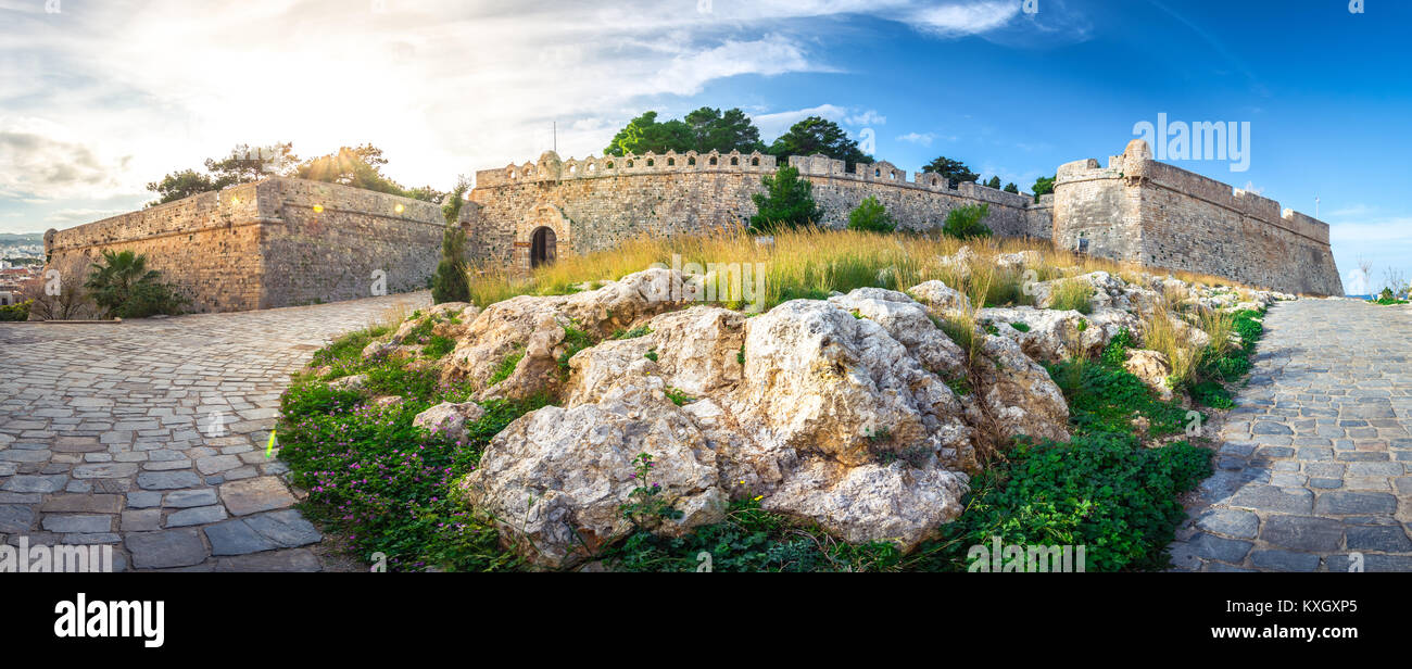 The venetian fortress of Fortezza on the hill at the old town of ...