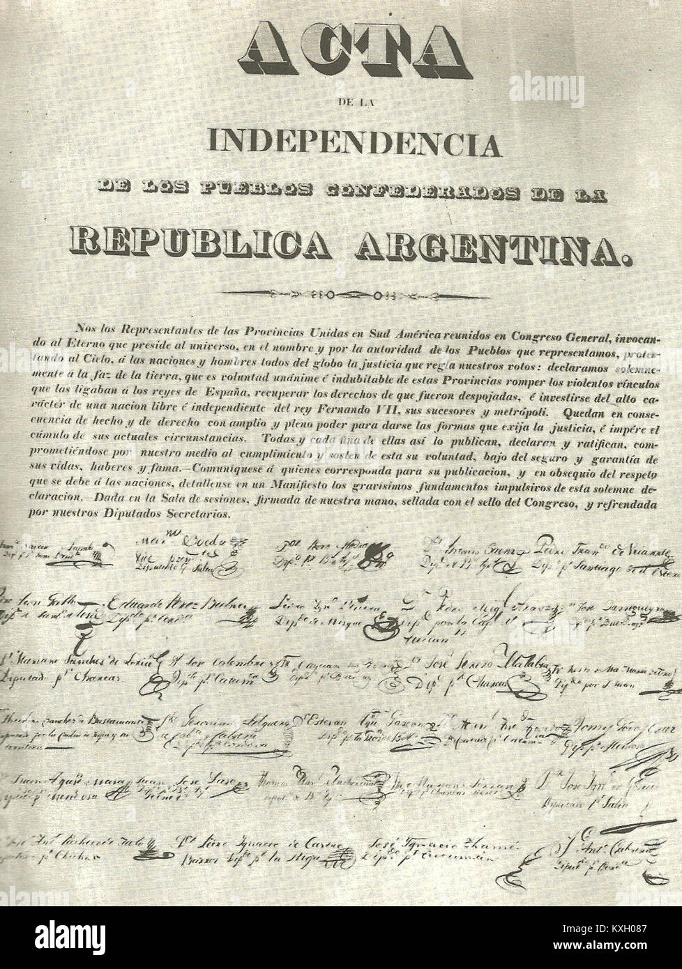 The 'Acta de la independencia' (Declaration of Independence) of the ...