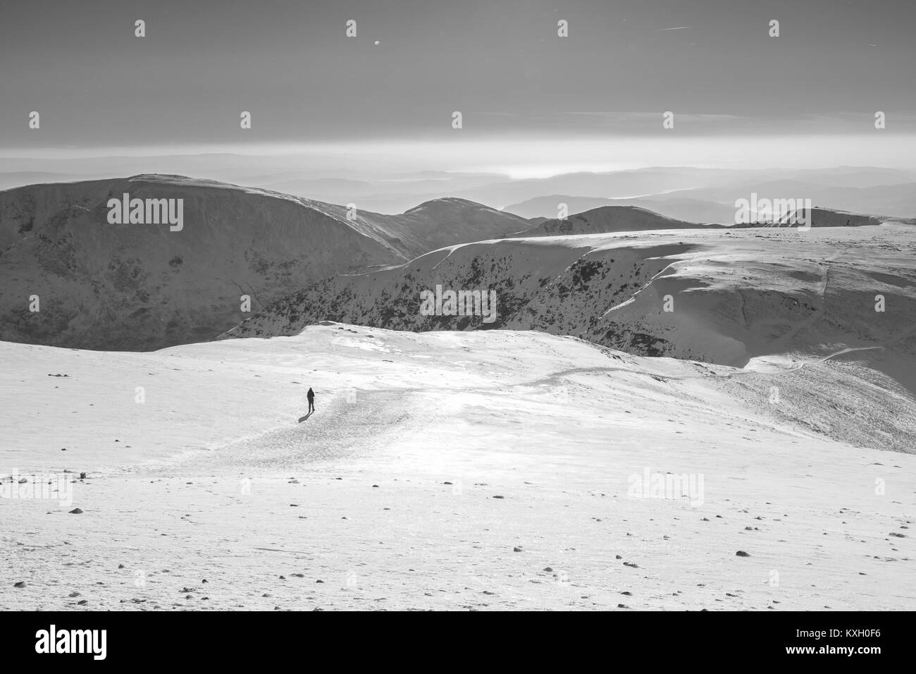 The Summit of Helvellyn Mountain Range in Winter, Lake District ...