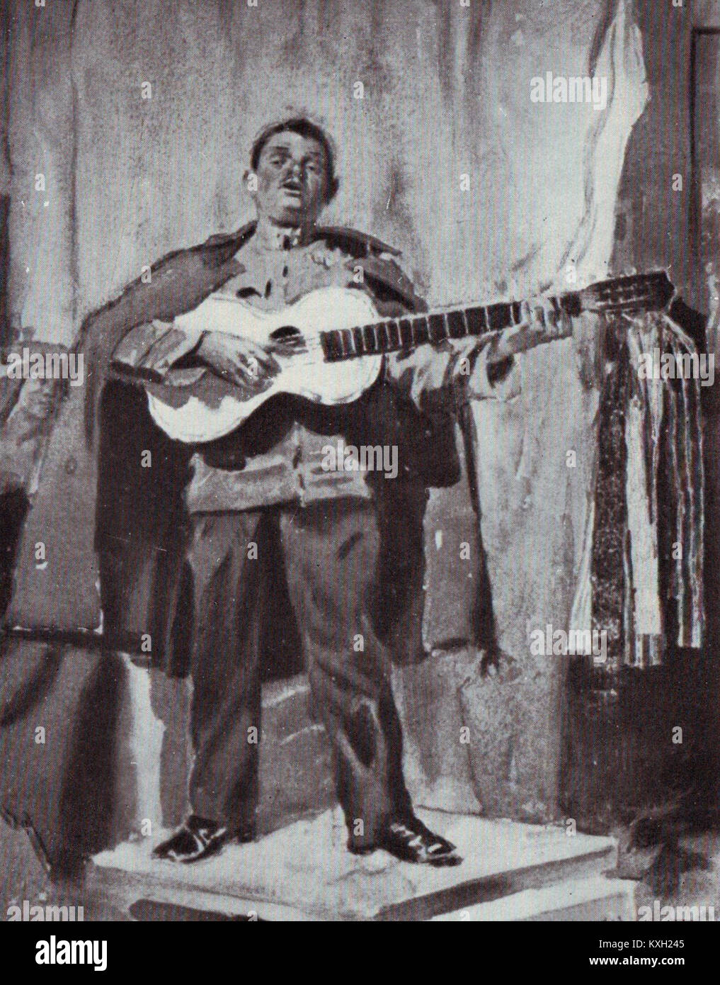 A painting by Adolf Kaspar featuring Oldrich Lasák with a guitar ...