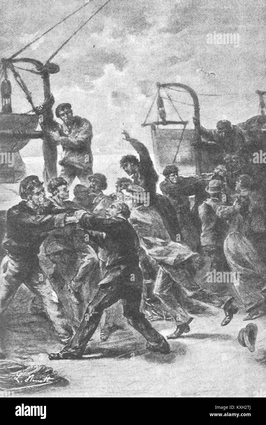 An illustration by Léon Benett from Jules Verne's novel 'The Thompson ...