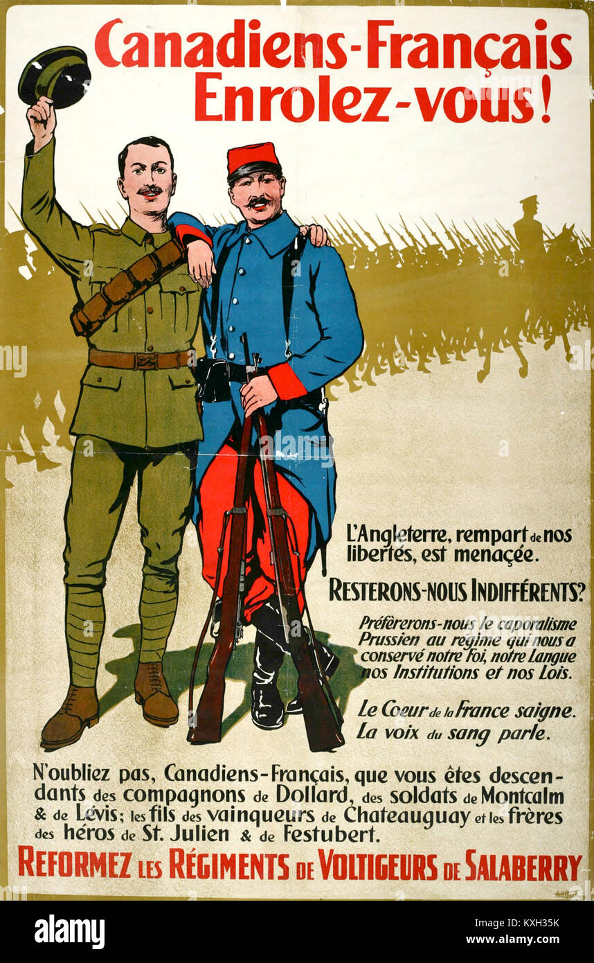 This French-Canadian recruitment poster from World War I encourages ...