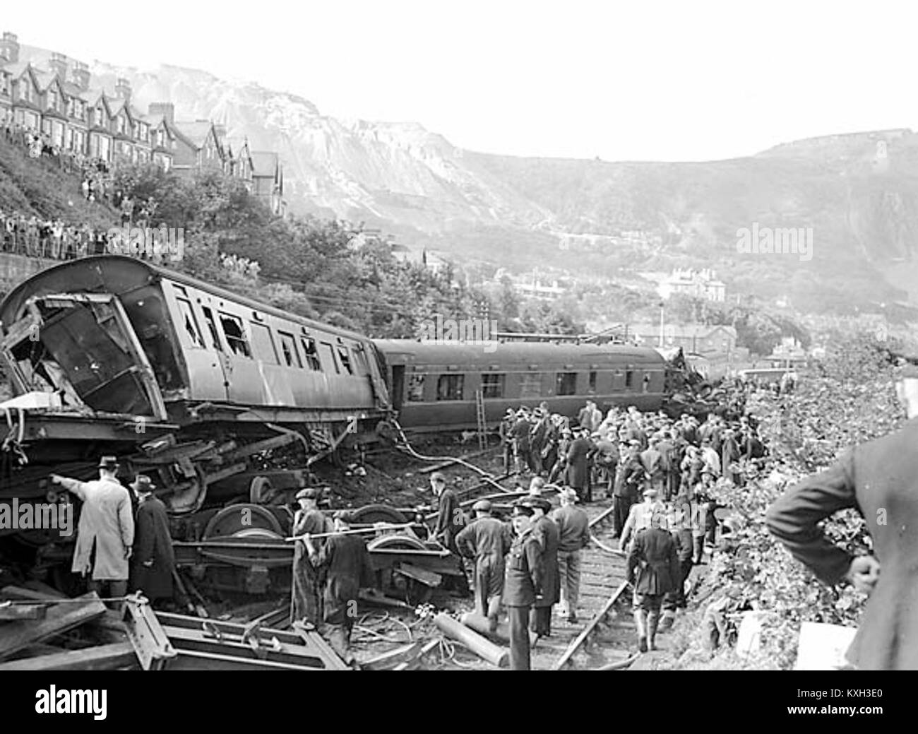 This photograph captures the aftermath of the Penmaenmawr train crash ...