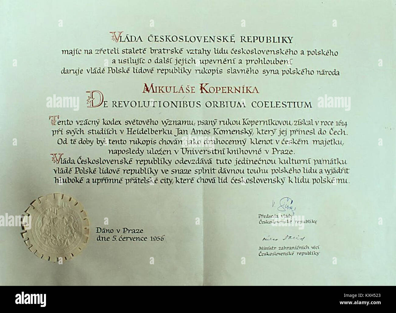 This document concerns the donation of a manuscript of 'De ...