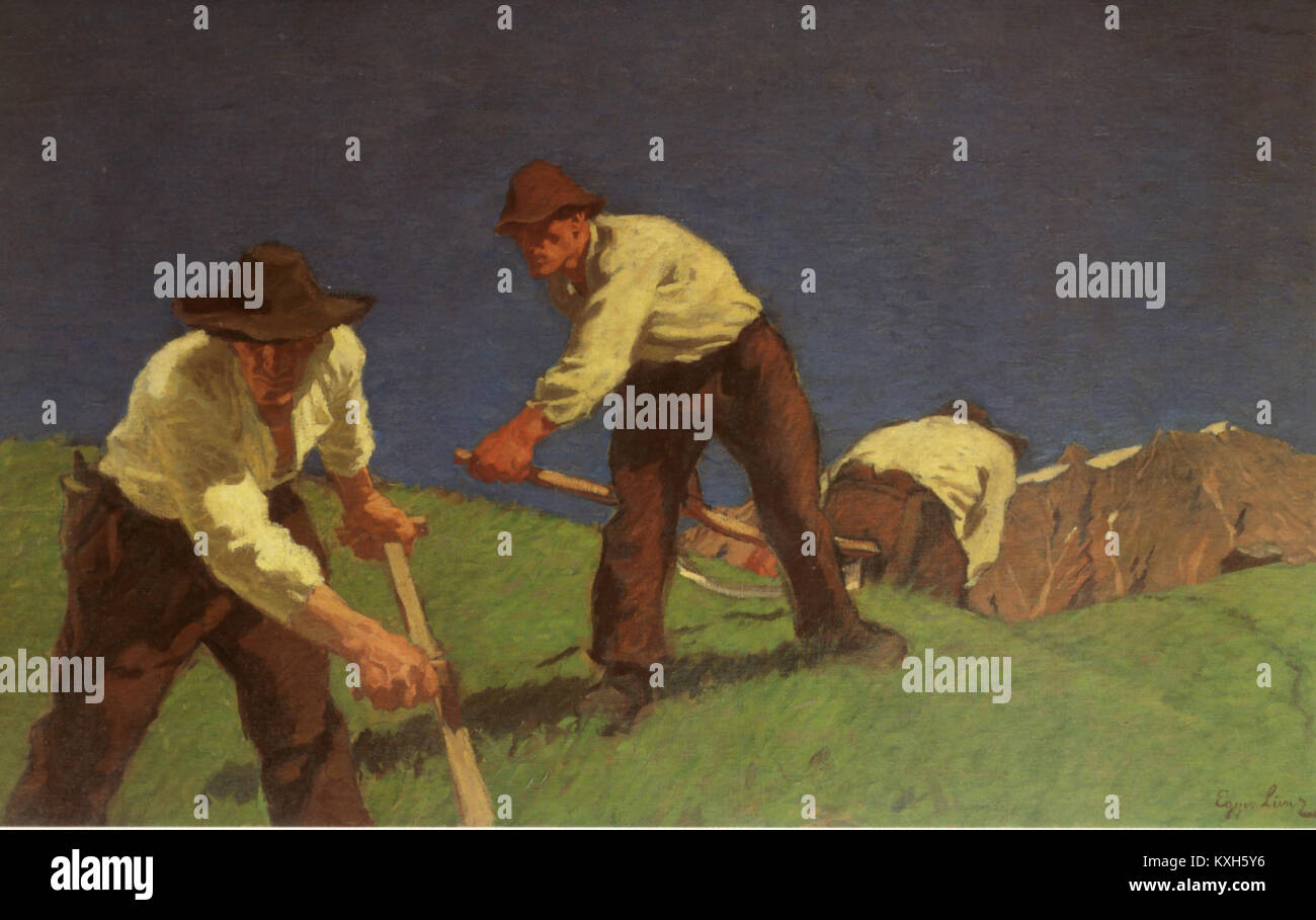 This piece by Albin Egger-Lienz portrays a mountain scene, with Egger ...