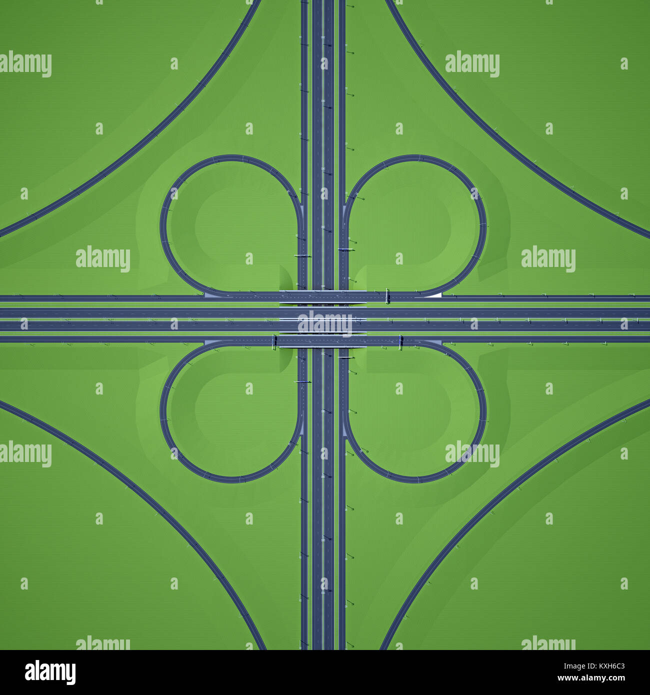 symmetric intersection highway top view. 3d rendering Stock Photo - Alamy