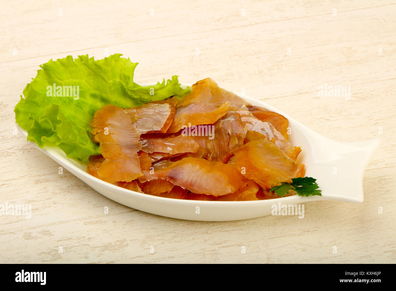 Smoked catfish fillet carpaccio Stock Photo - Alamy