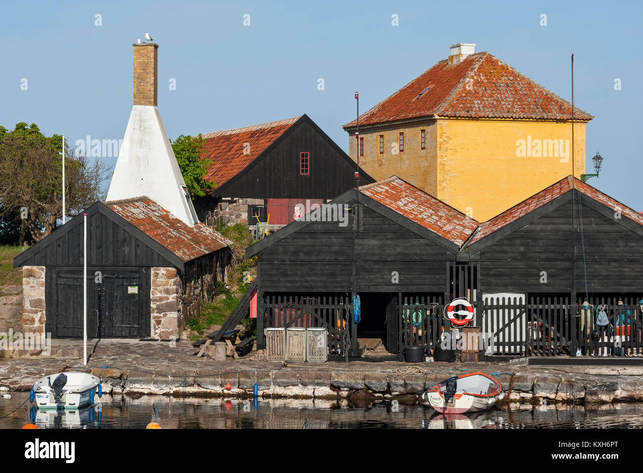 The gunboats sheds, Chimney on smokehouse and the Prison, Frederiksø ...